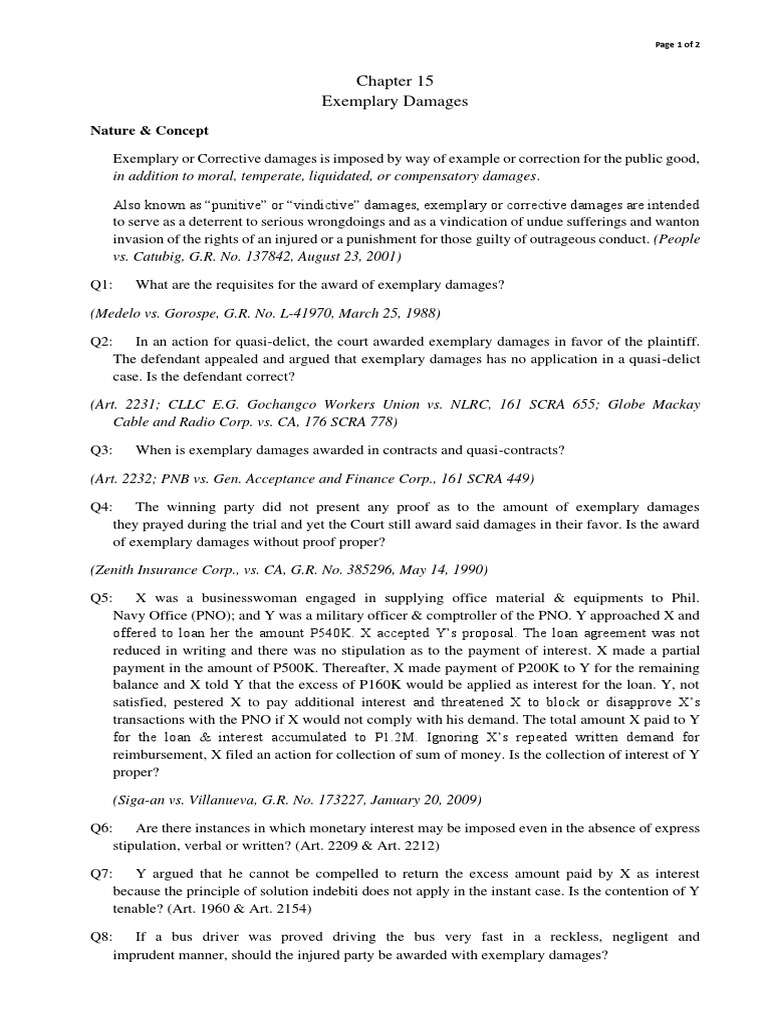 Chapter 15 Exemplary Damages Worksheet PDF | PDF | Punitive Damages ...