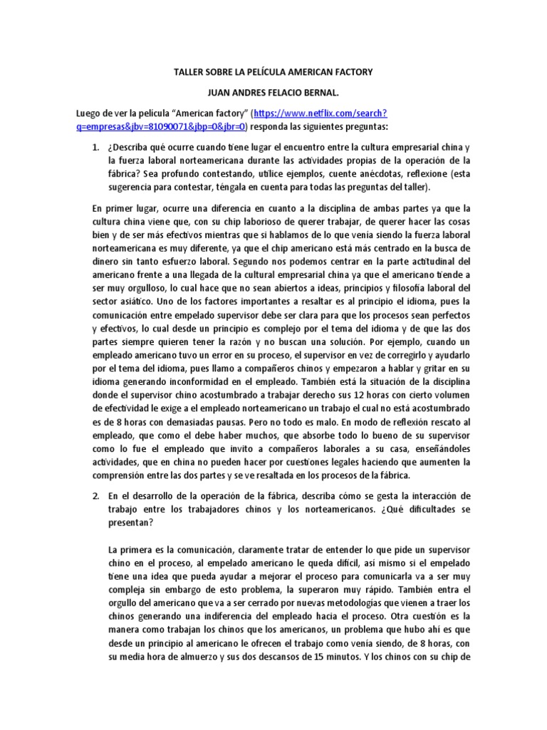 Taller sobre "American Factory" | PDF | Colombia | China