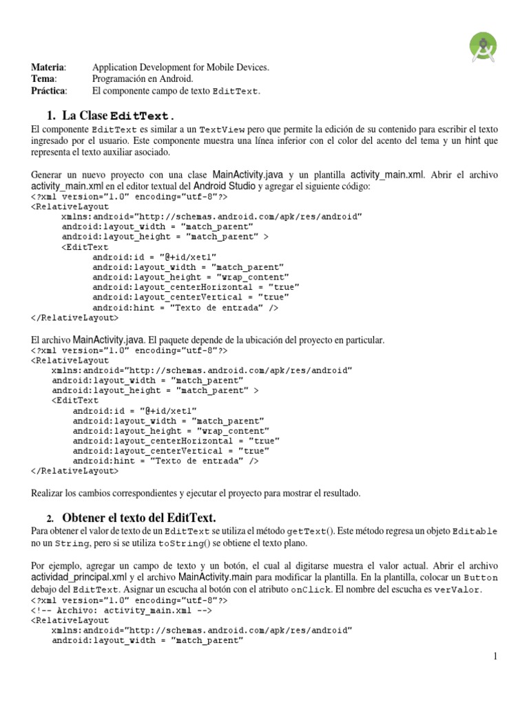 Uso Avanzado de EditText en Android | PDF | Java (lenguaje de ...
