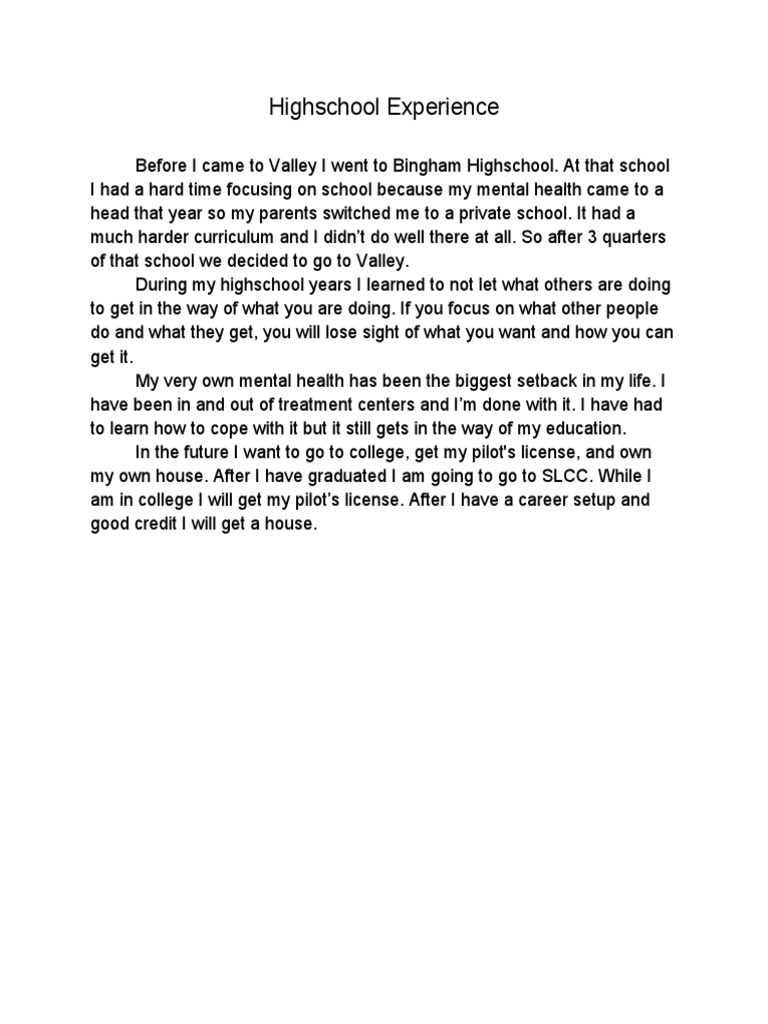 Highschool Experience | PDF