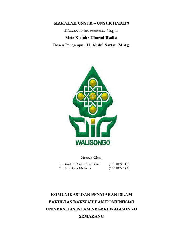Unsur-Unsur Hadist: Sanad, Matan, Rawi | PDF