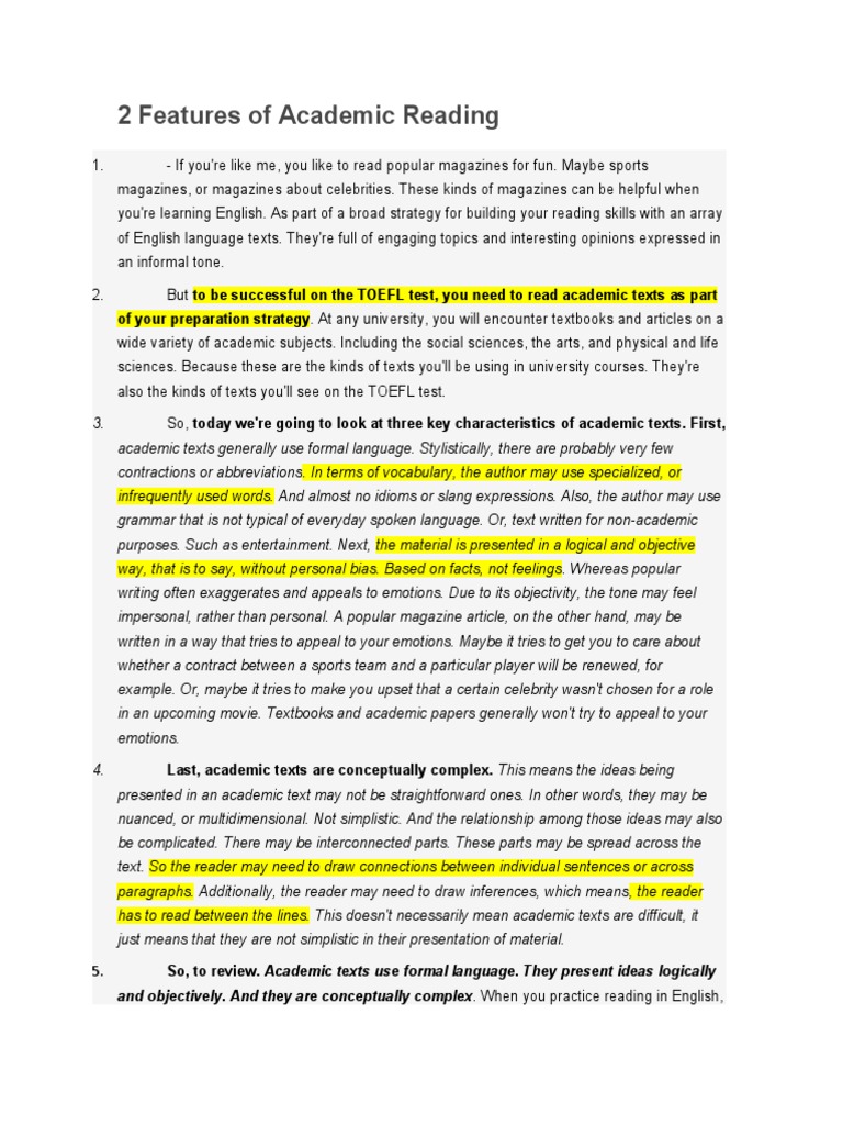 2 Features of Academic Reading | PDF | English Language | Emotions