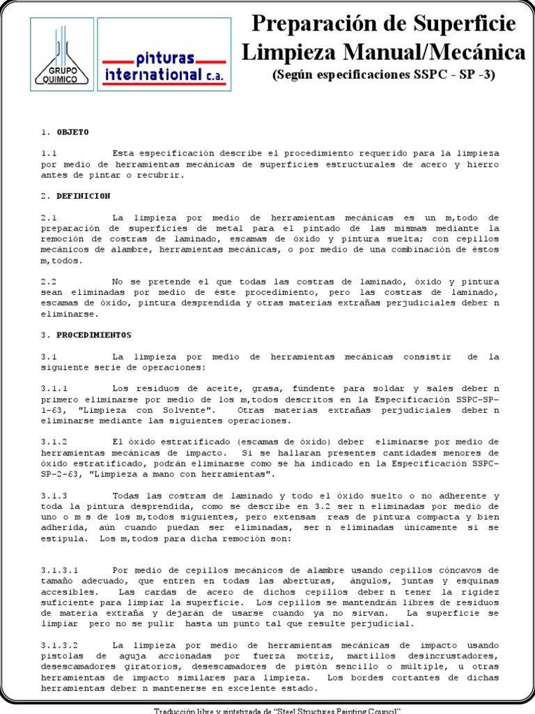 Preparacion de Superficie Mecanica SSPC-SP-3 PDF | PDF | Acero | Pintar