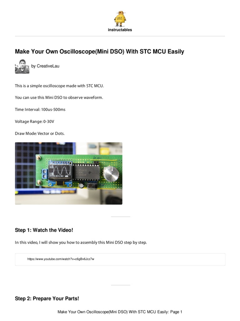 Make Your Own Oscilloscope (Mini DSO) With STC MCU Easily: Step 1: Watch The Video! | PDF ...