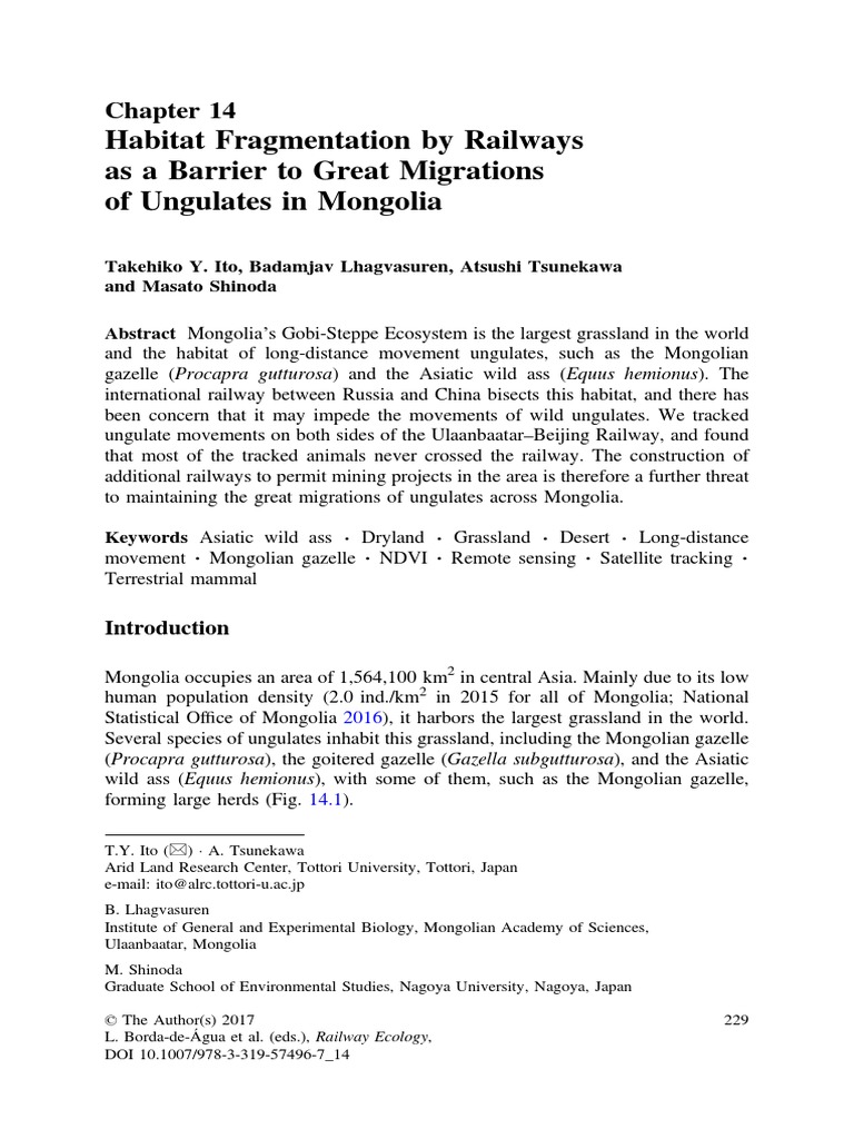 Habitat Fragmentation by Railways As A Barrier To | PDF | Mongolia ...