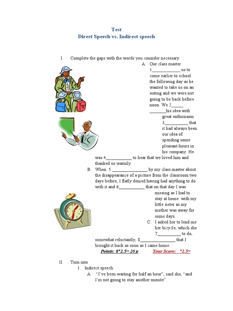 Indirect vs. Direct Speech TEST | PDF