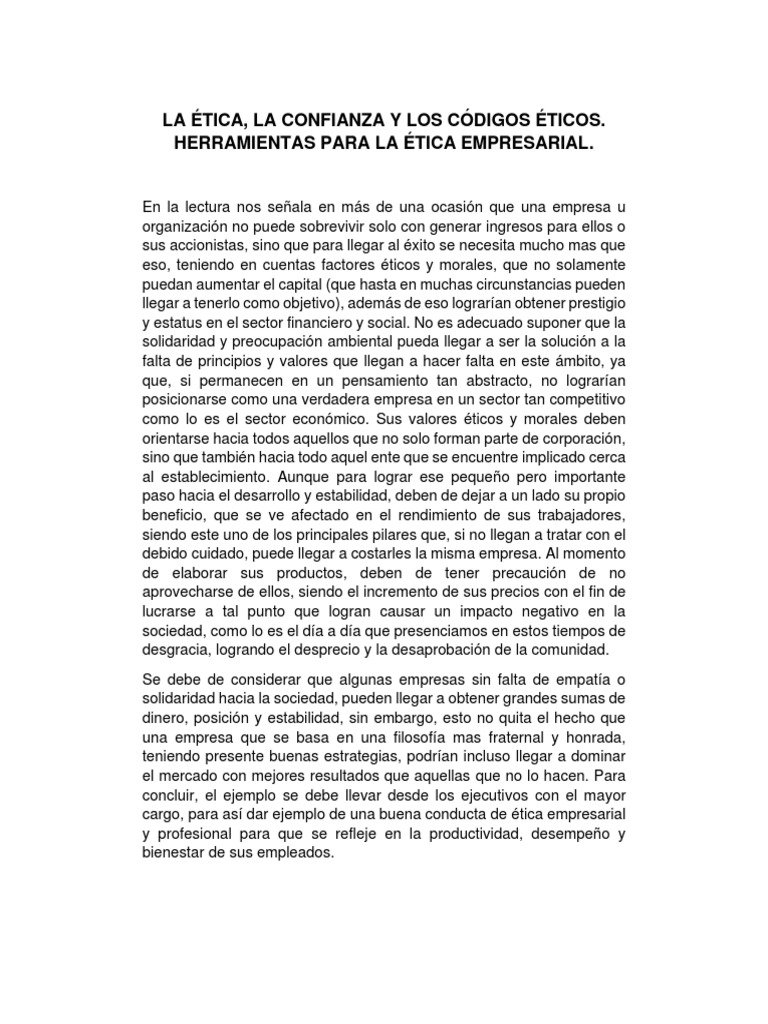 La Ética, La Confianza y Los Códigos Éticos PDF | PDF