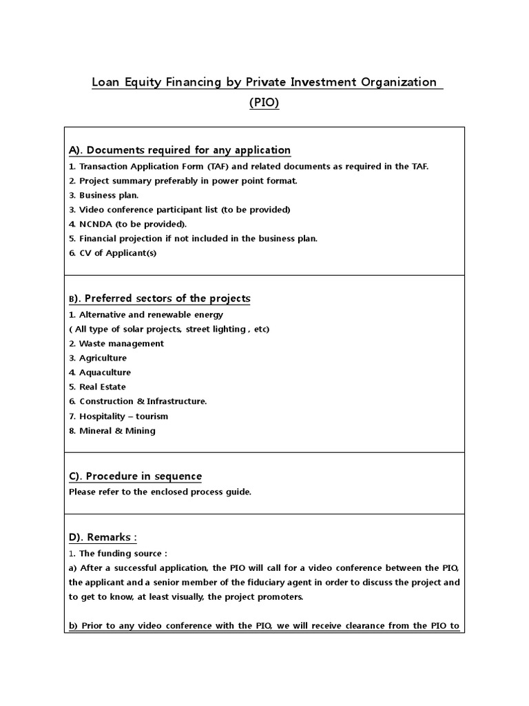 Loan Financing by PIO for Renewable Energy | PDF