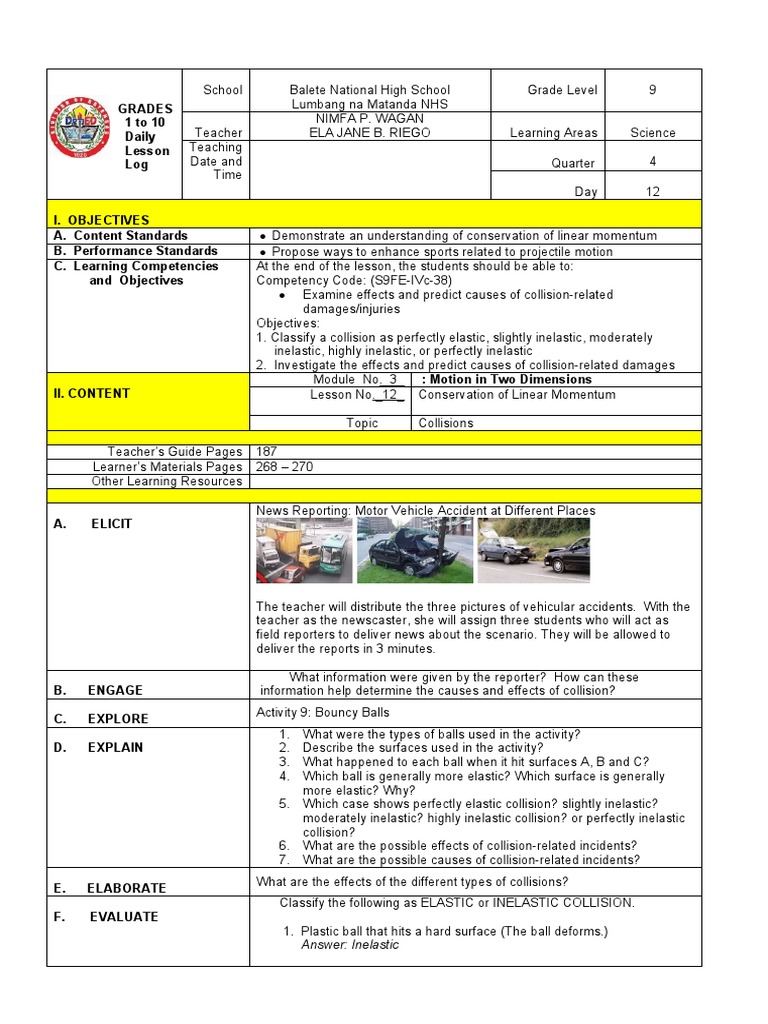 DLL G9 7es - MODULE1.L12 | PDF | Collision | Teachers