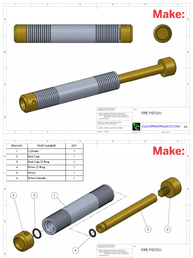 Fire Piston Plans Inch PDF | PDF | Piston | Engineering Tolerance