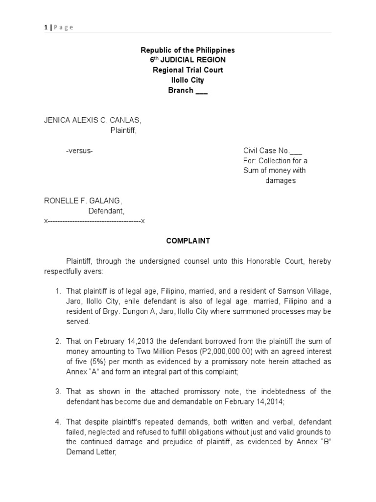 Republic of The Philippines 6 Judicial Region Regional Trial Court ...