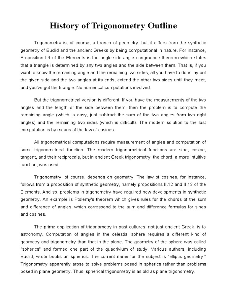 Trigonometry Outline | Download Free PDF | Trigonometry | Trigonometric ...