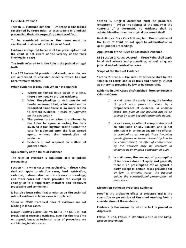 Riano Evidence 4 | PDF | Judicial Notice | Evidence (Law)