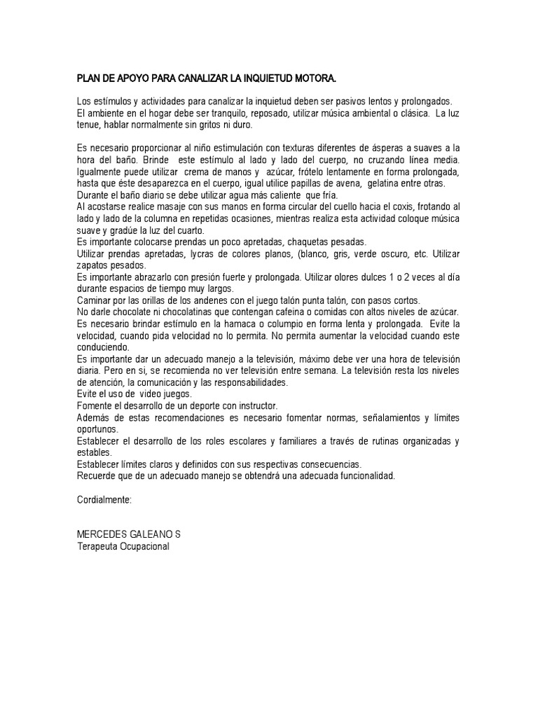 Estrategias para Inquietud Motora Infantil | PDF | Cocina, comidas y ...