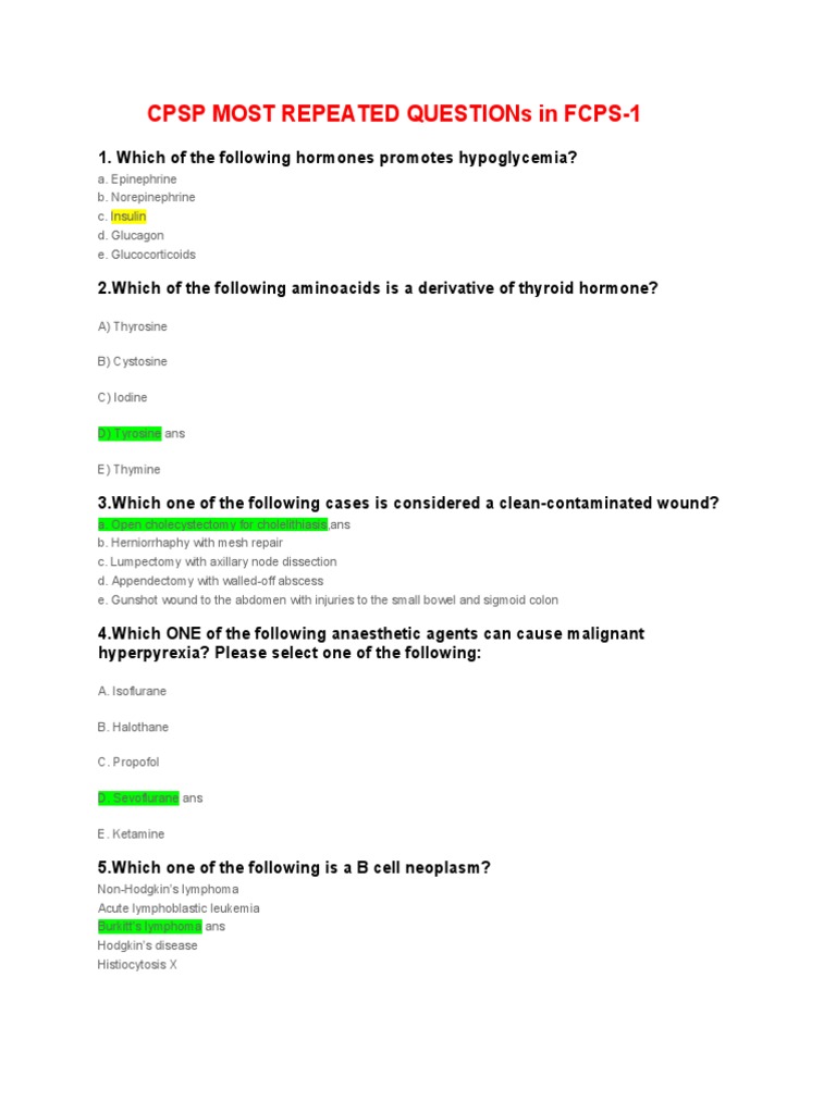 CPSP Most Repeated Questions in Fcps-1 | PDF | Dna | Biology