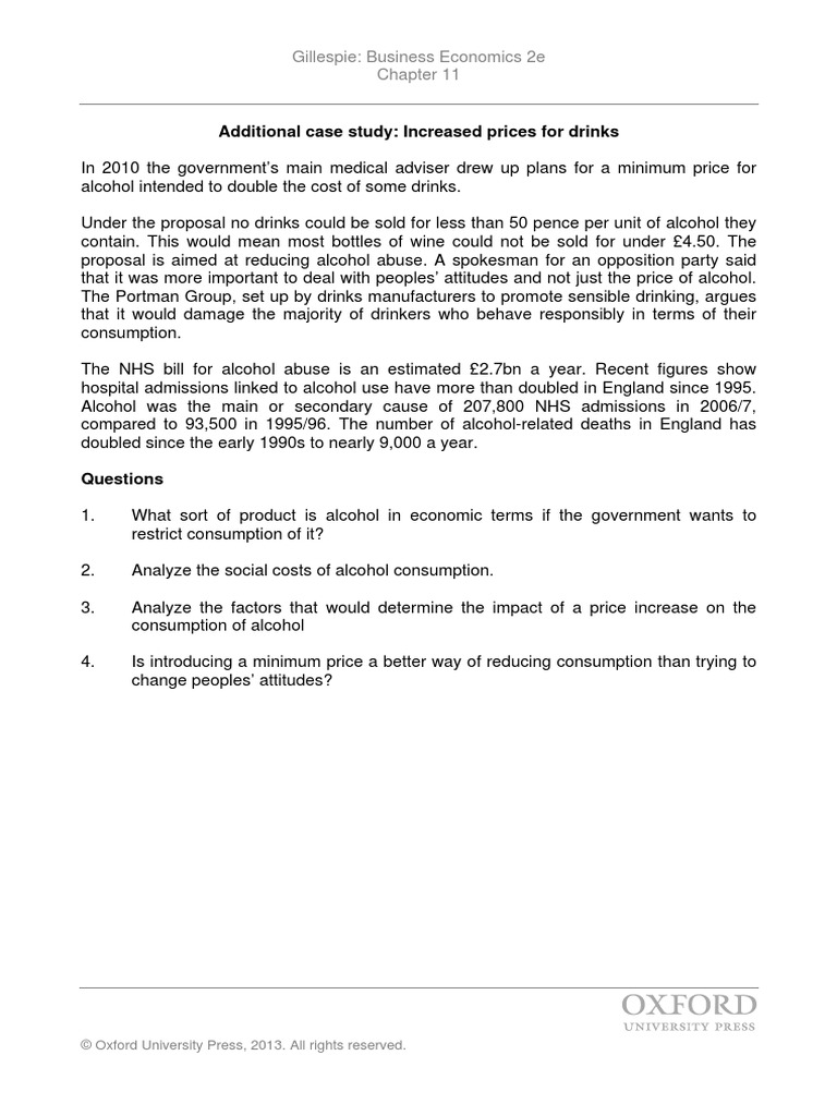 Additional Case Study: Increased Prices For Drinks: Gillespie: Business ...