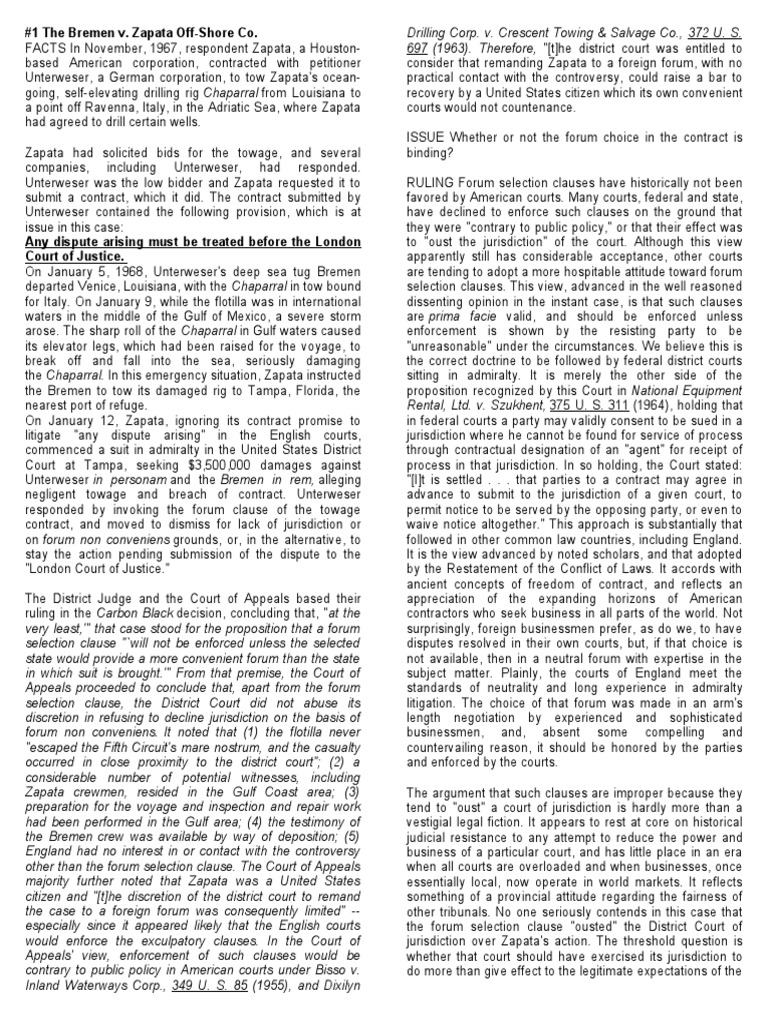 Forum Clause in International Contracts | PDF | Bill Of Lading | Cargo