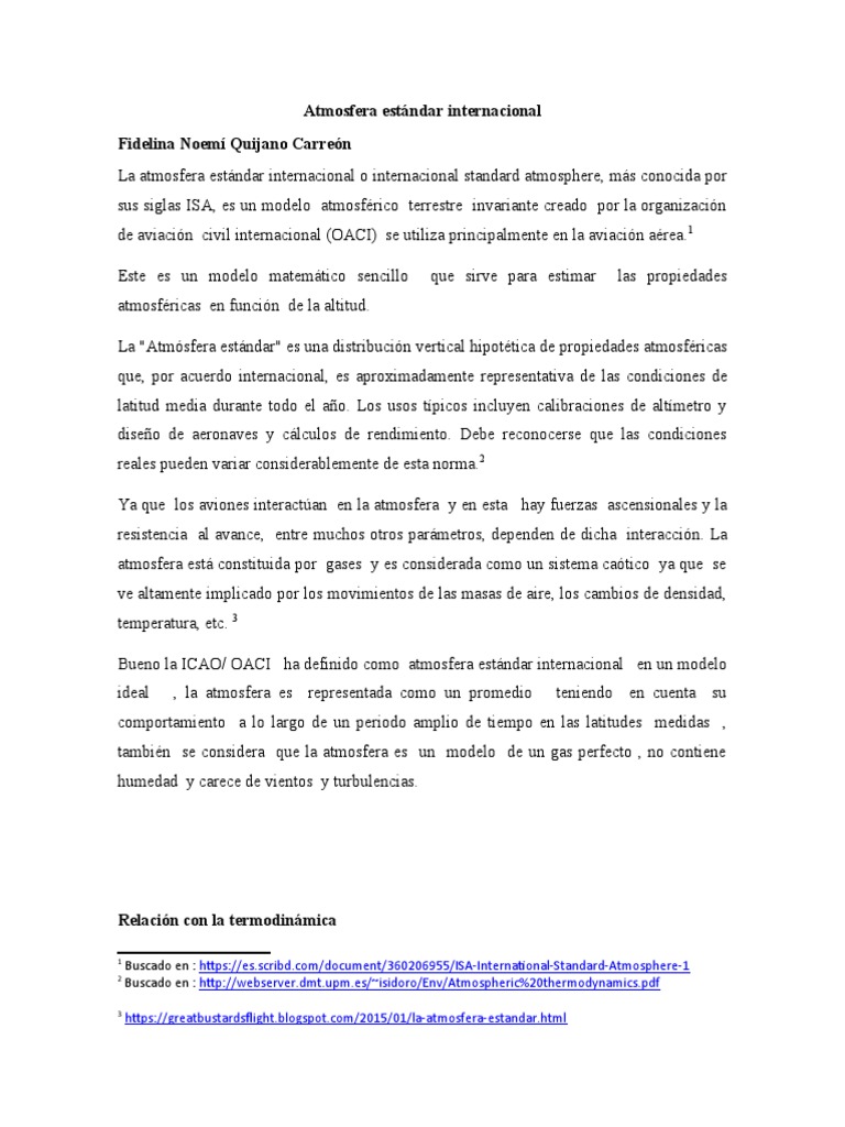 Atmósfera Estándar Internacional (ISA) | PDF | Atmósfera | Gases