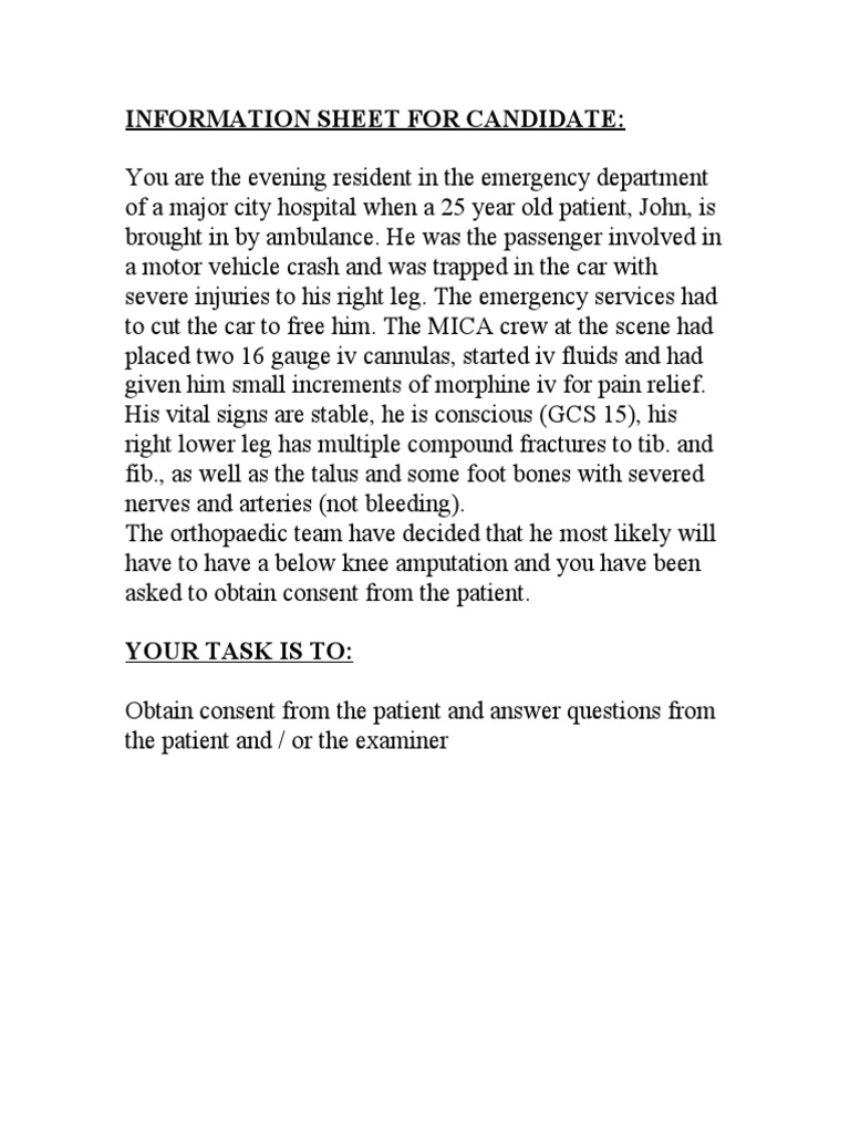 Information Sheet For Candidate | PDF | Informed Consent | Amputation