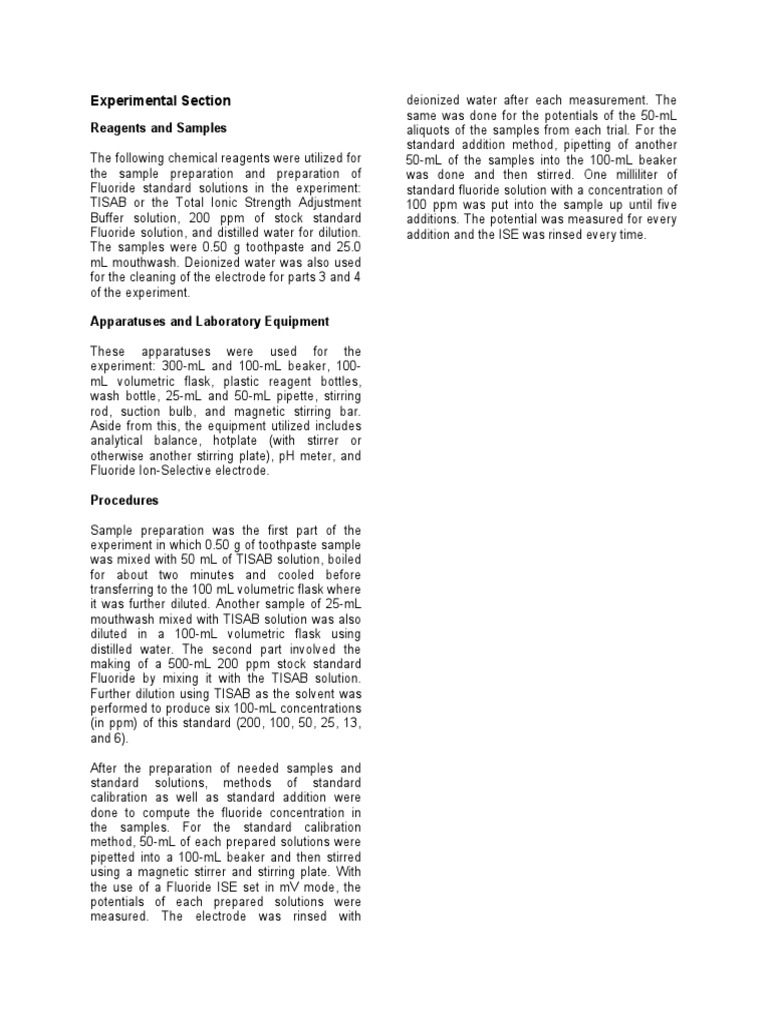 Experimental Section: Reagents and Samples | PDF | Analytical Chemistry ...