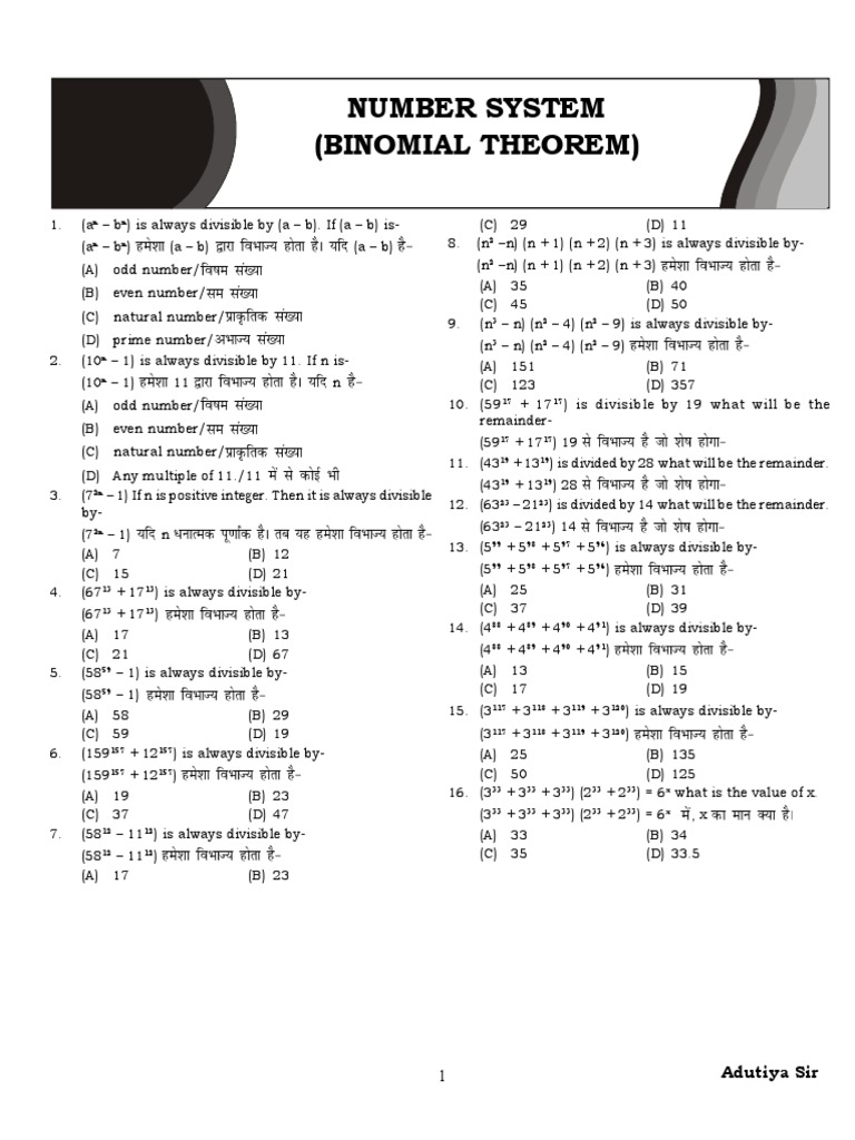 Binomial Theorem Practice Set | PDF | Mathematical Analysis | Combinatorics