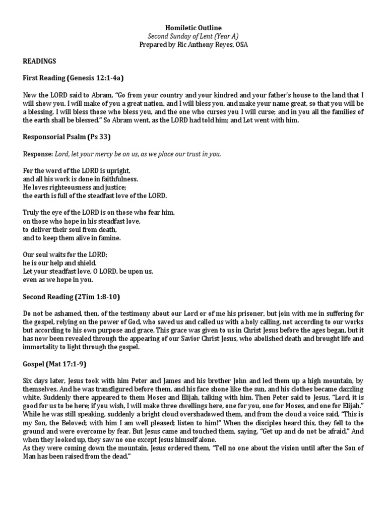 Homiletic Outline 2nd Sunday of Lent | PDF | Jesus | Baptism