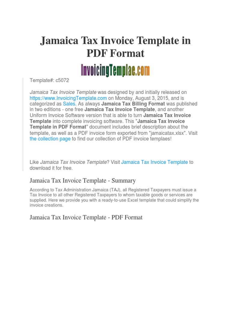 Jamaica Tax Invoice Template in PDF Format | PDF | Invoice | Government ...