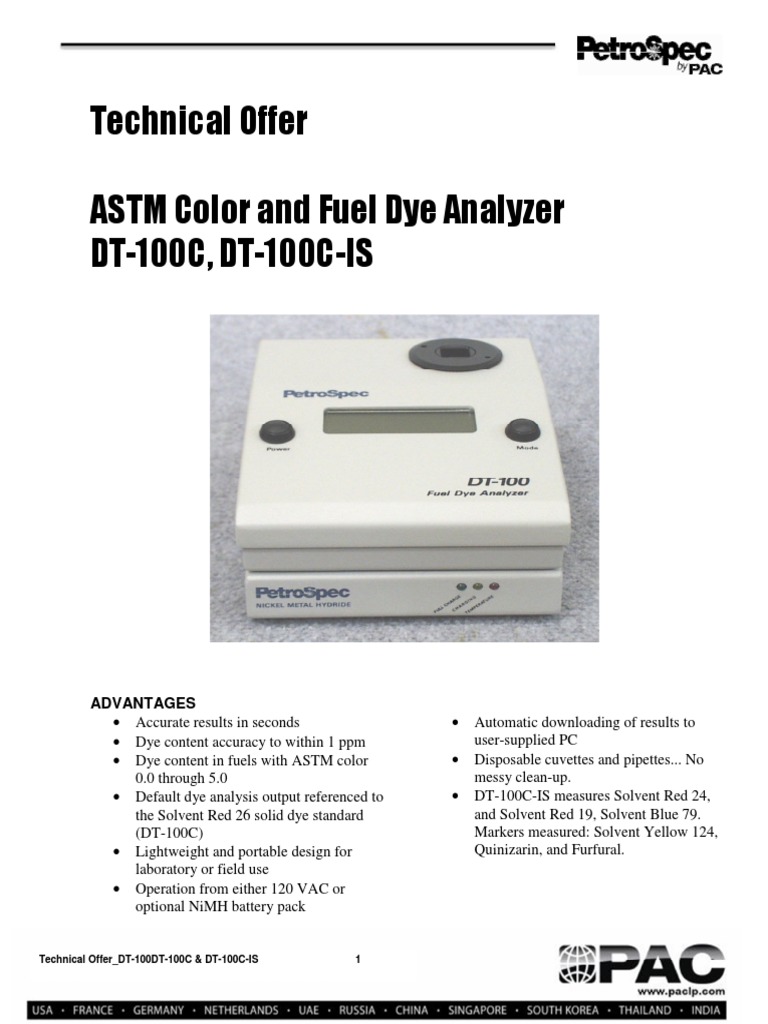 Technical Offer ASTM Color and Fuel Dye Analyzer DT-100C, DT-100C-IS ...