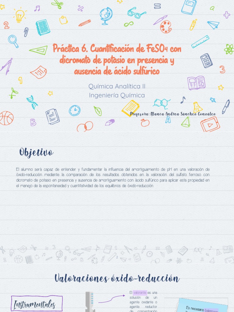 Práctica 6. Valoración de Fe (II) Con Cr2O7 | PDF | Redox | Valoración