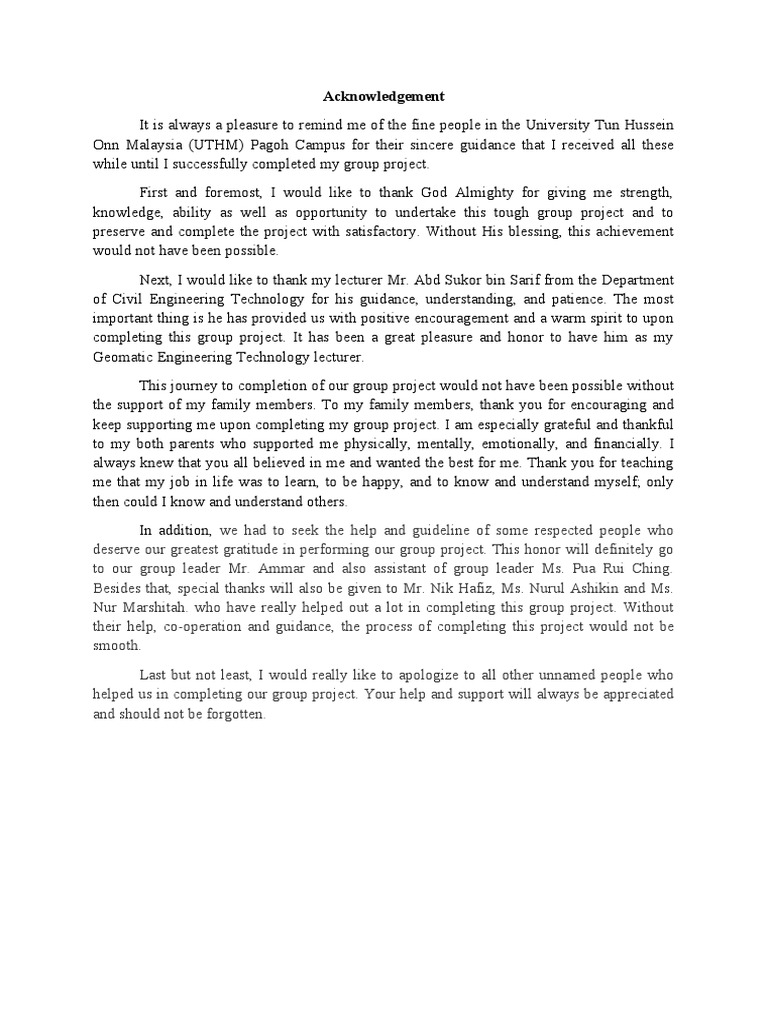 Acknowledgement (Gp. Project) | PDF | Social Science