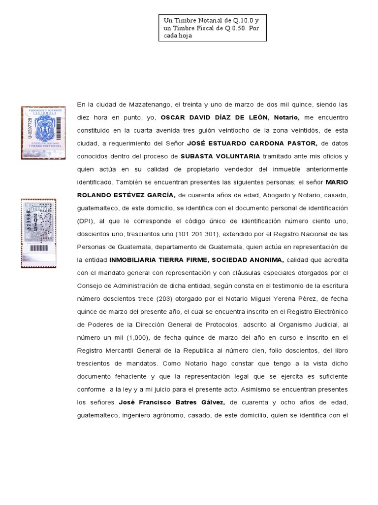 Acta Notarial de Subasta | PDF | Subasta | Guatemala