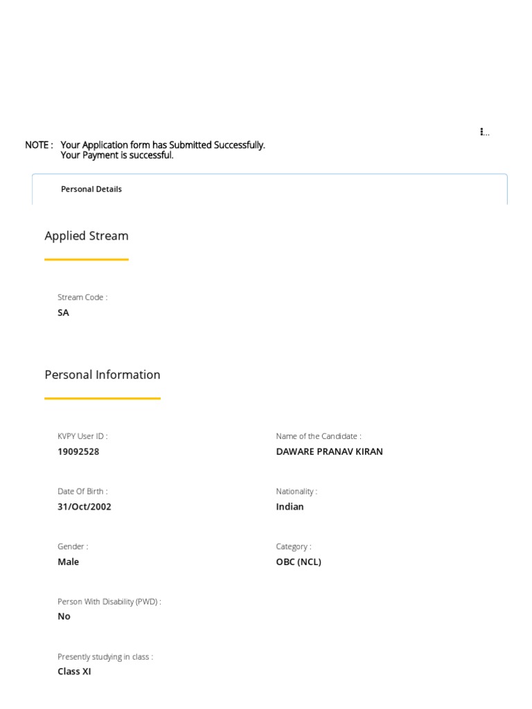 KVPY 2019 Form PDF | PDF