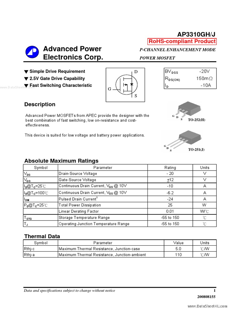 Advanced Power Electronics Corp.: Description | PDF | Field Effect ...
