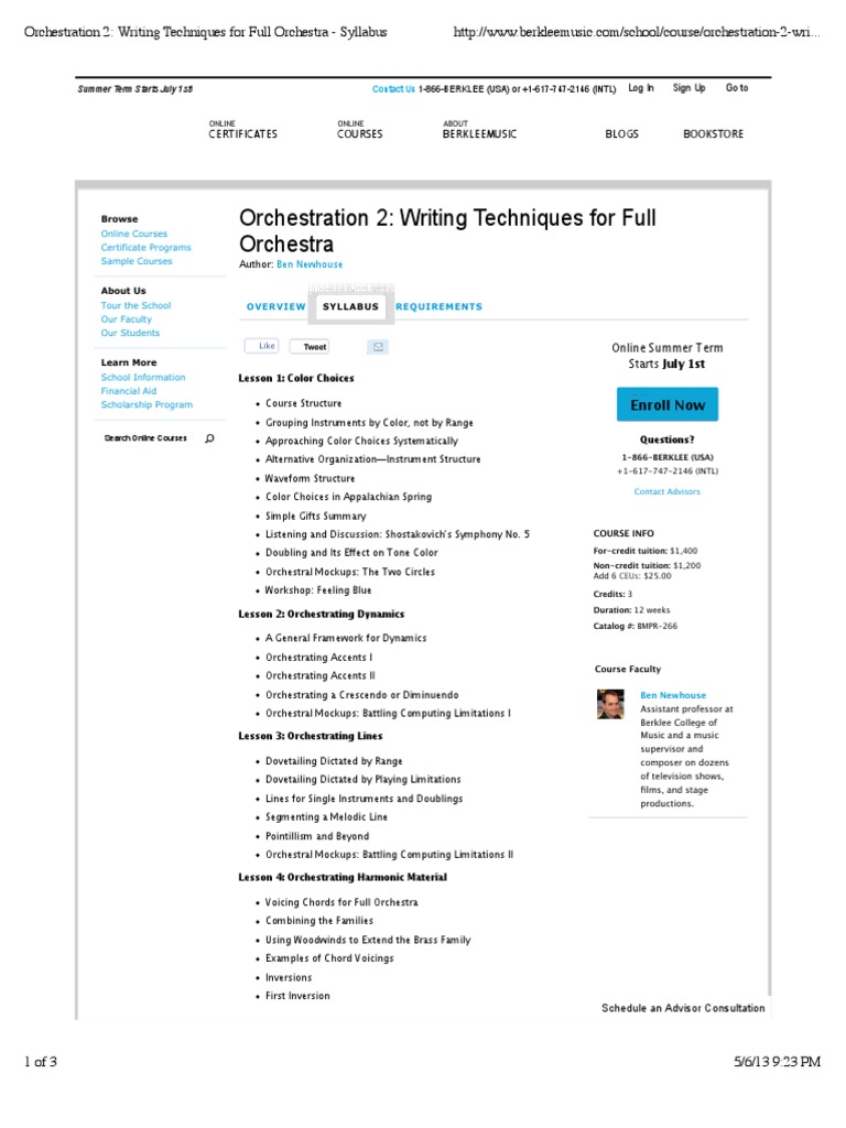 Orchestration 2: Writing Techniques For Full Orchestra - Syllabus | PDF ...