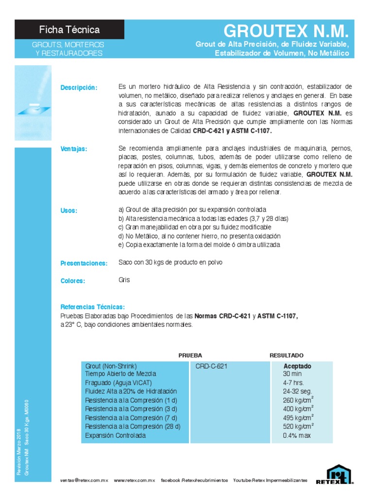 Groutex nm2018b PDF | PDF | Hormigón | Materiales