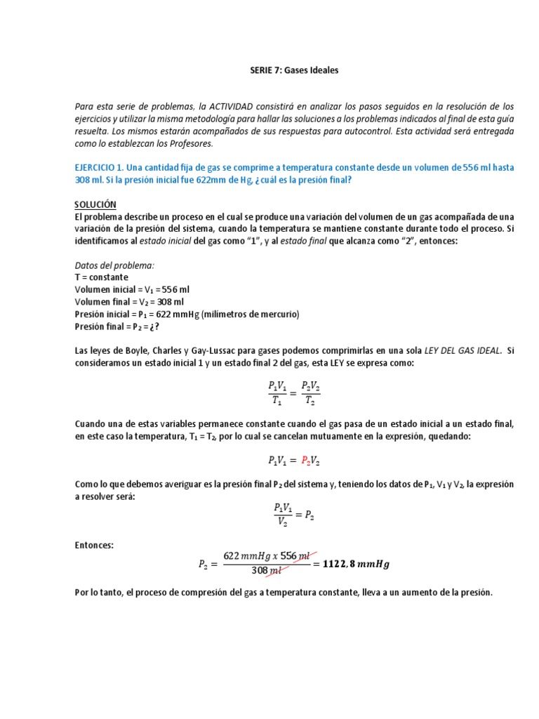 SERIE 7 - GASES IDEALES - Ejercicios Resueltos y Actividades | PDF | Gases | Estadísticas aplicadas