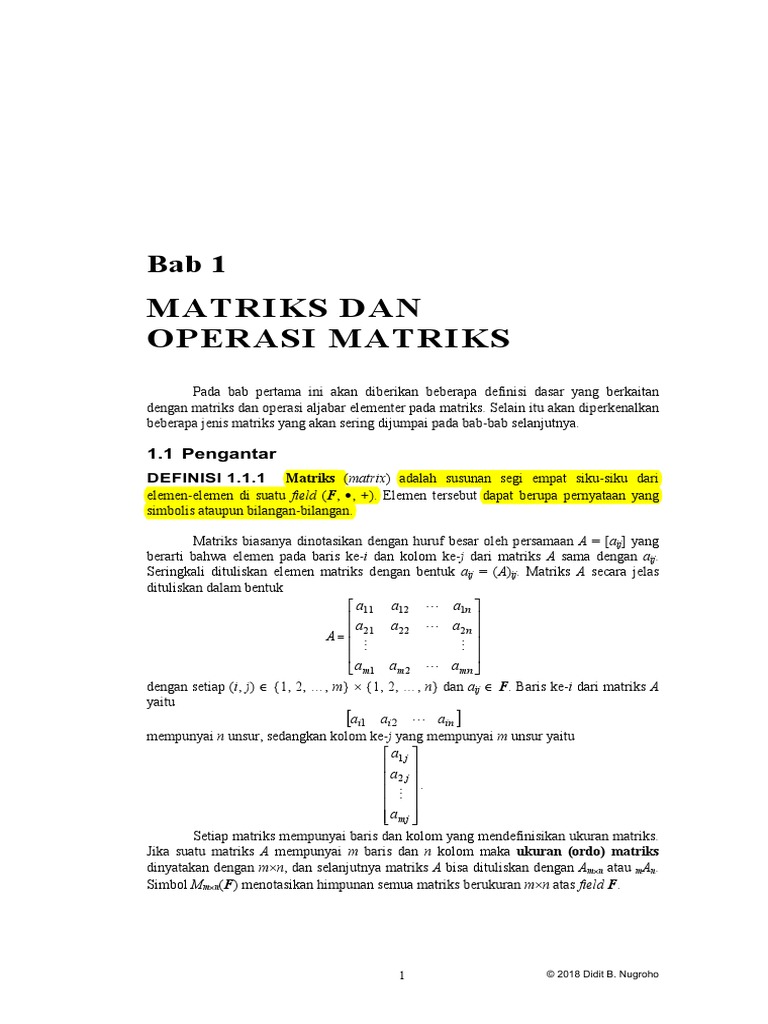 Bab 1 Matriks | PDF