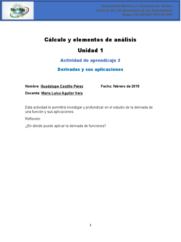 02 EMCEA U1 A3 Guadalupe Castillo | PDF | Derivado | Cálculo