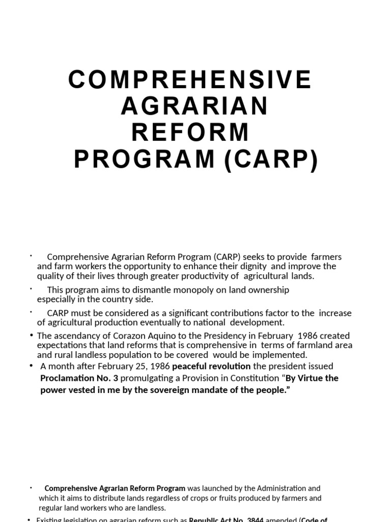 Comprehensive Agrarian Reform Program (Carp) | Download Free PDF ...