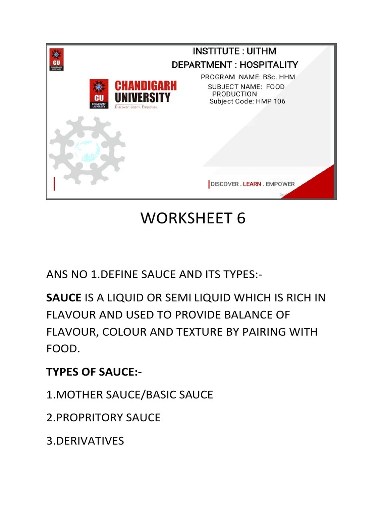 Worksheet 6: Ans No 1.define Sauce and Its Types | PDF | Sauce | Tomato ...