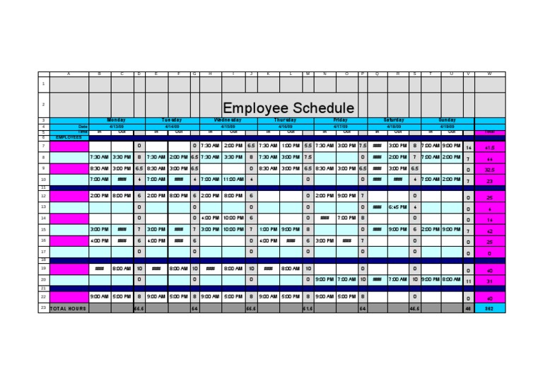 Yearly Employee Schedule Total Work Template | PDF | Sports | Leisure