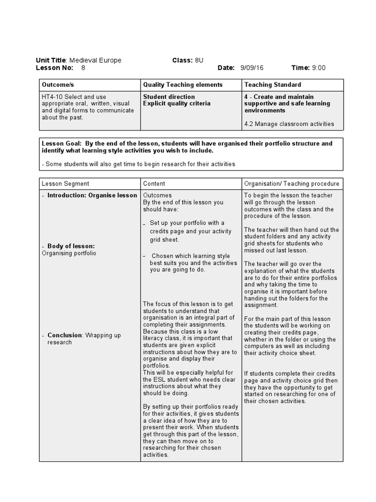 Lesson Plan 8 8U 9 9 2016 | PDF | Educational Psychology | Teachers