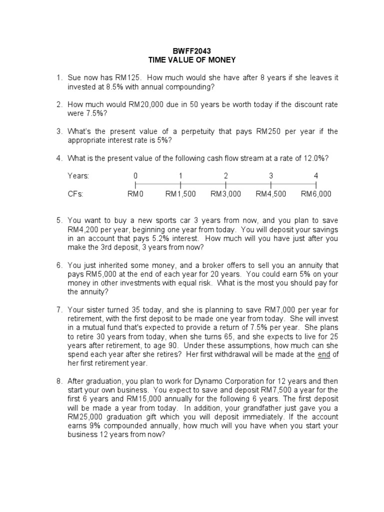 Time Value of Money Exercises | PDF