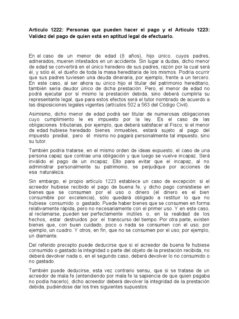 Comentarios Del Artículo 1222 Del Código Civil | PDF | Pagos | Propiedad