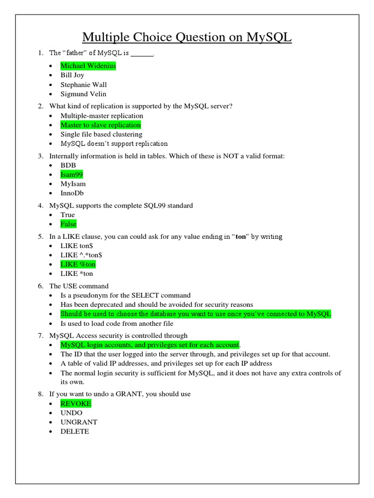 MCQ On MySQL | PDF | Information Technology Management | Information ...