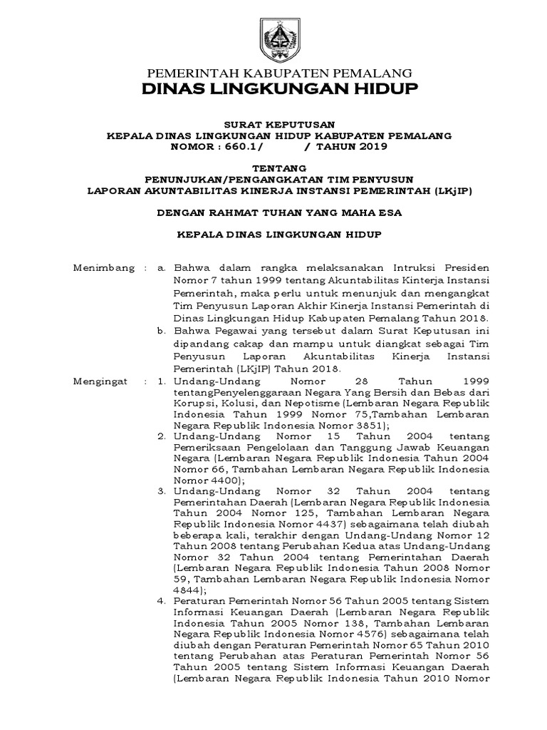 SK TIM PENYUSUNAN LKjIP 2018 PDF | PDF