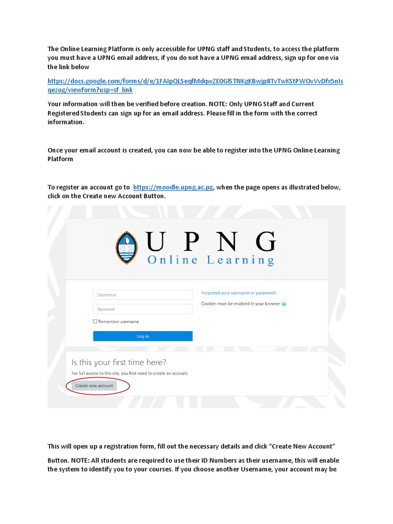 How To Register A Upng Online Platform Account | PDF