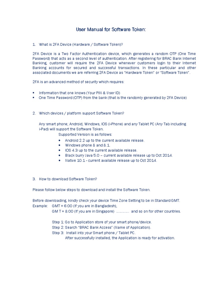 BRAC Bank Software Token User Guide | PDF | Computer Mediated ...
