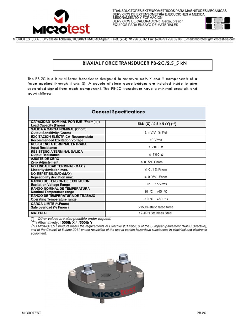 FORCE TRANSDUCERS Biaxial PB-2C | PDF | Electricity | Electromagnetism