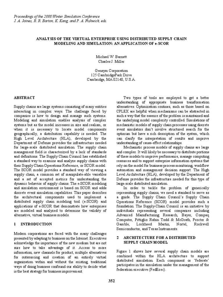 Analysis of The Virtual Enterprise Using Distributed Supply Chain ...
